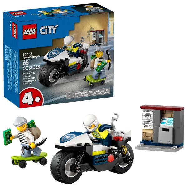 ・LEGO CITY MOTORCYCLE TOY - Young builders 4 years old and up can help the police officer minifigure chase down a sneaky...
