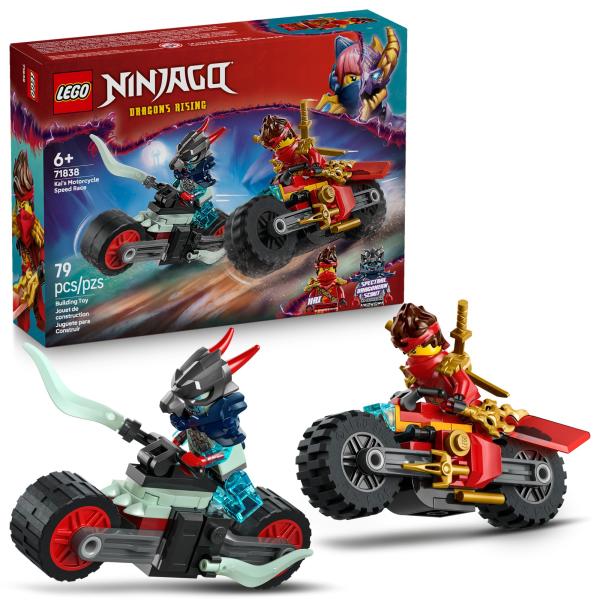 ・FIRE-POWERED SPEED BATTLE - The LEGO NINJAGO Kai's Motorcycle Speed Race (71838) lets children 6 years old and up comma...