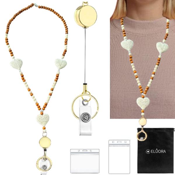 ・Cute Retractable Badge Lanyard A stylish accessory made from natural wood, perfect for holding badges and keys, designe...