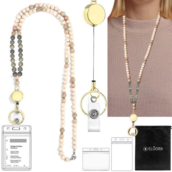 ・Cute Retractable Badge Lanyard A stylish accessory made from natural wood, perfect for holding badges and keys, designe...