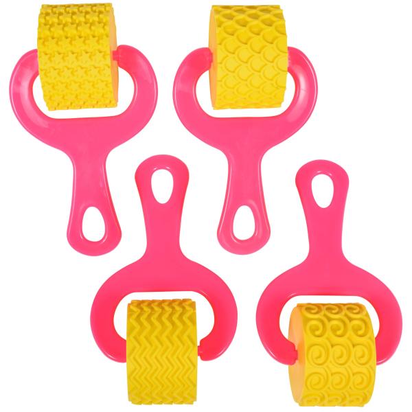 ・EASY-GRIP ROLLERS -- These vibrant playdough rollers feature four different patterns. Their wide handles make them the ...