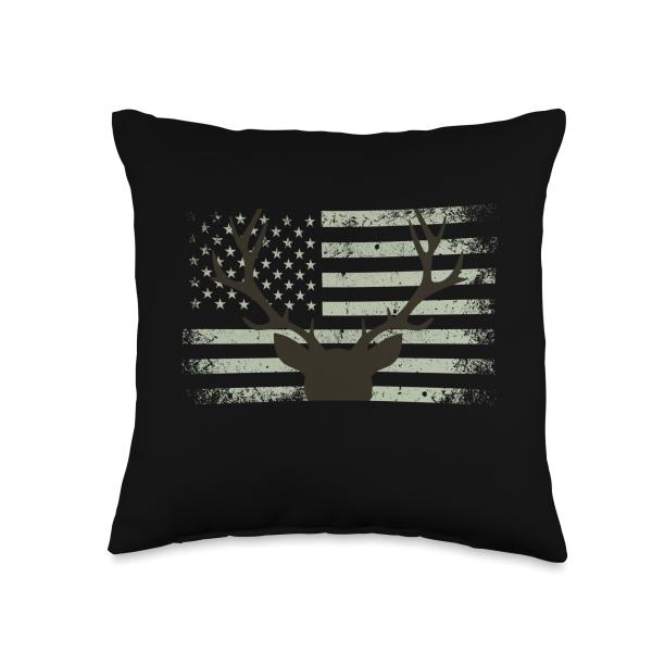 ・Unique Design: Features a bold silhouette of deer antlers overlaying a distressed American flag design, perfect for out...