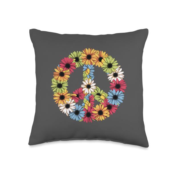 ・Floral peace symbol design. peace sign gerbera daises pattern colorful red, white, blue and yellow flowers floral symbo...