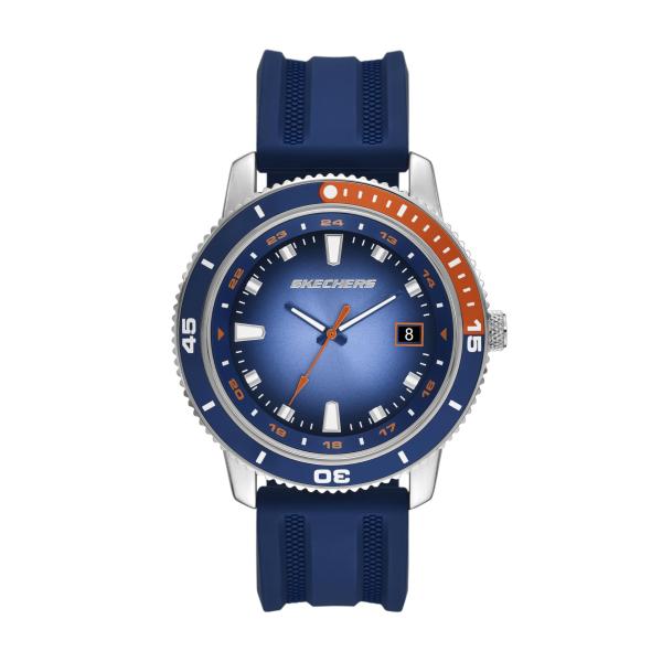 ・This blue silicone watch from Skechers is a perfect blend of form and function. The 46mm round case houses a sunray-fin...