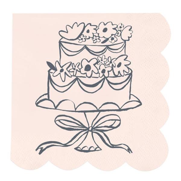 ・BEVERAGE NAPKINS Pink with scalloped edges; stylish cake design great for bridal showers, bachelorette parties, engagem...
