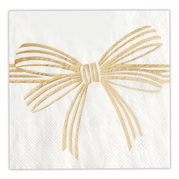 ・BEVERAGE NAPKINS White napkins with an elegant gold foil bow design; great for any occasion・20-PACK NAPKINS Each measur...