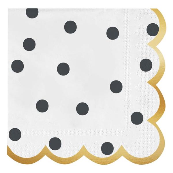 ・BEVERAGE NAPKINS with gold foil scalloped edges; stylish black polka dot design・20-PACK NAPKINS Each measure 5 x 5-inch...