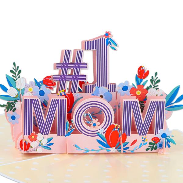 ・【Spectacular 3D Pop-Up Design】This popup mothers day card features an eye-catching 3D design that reveals a vibrant "#1...