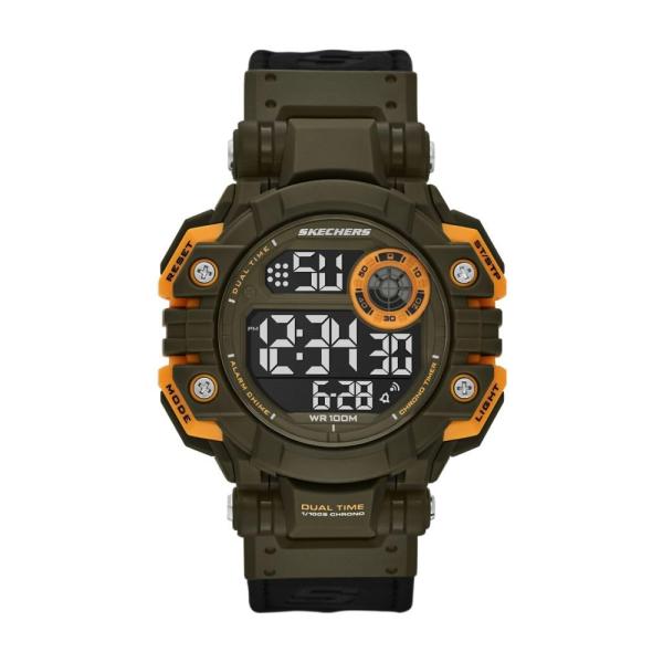 ・This Skechers watch boasts a durable green nylon strap and a negative digital display. With a sizable 50mm round case a...