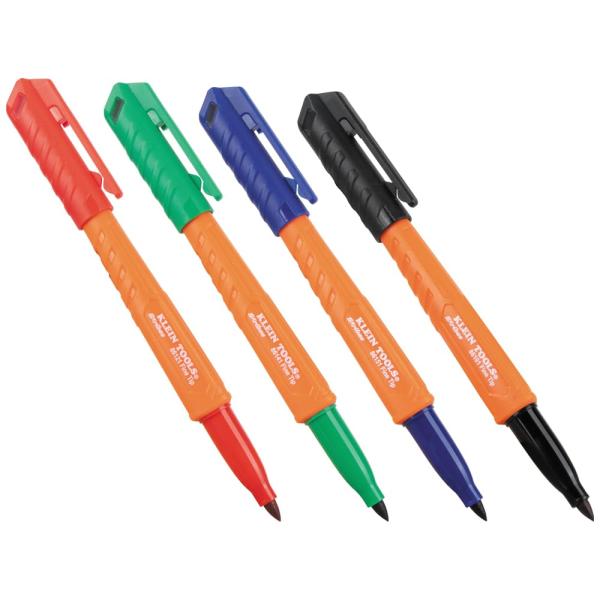・4-PACK ASSORTED FINE TIP PERMANENT MARKERS: Klein Skribes Markers feature high-quality, long-lasting ink with clog-resi...