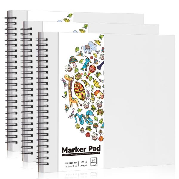 ・【プレミアムマーカーペーパーセット】8.3インチ×8.9インチの厚手のマーカーペーパーパッド3パック(140ポンド/200gsm)。 特別に設計されたマーカーペーパーは、にじみやぼかしに強く、アルコールマーカー、色鉛筆、マルチメディアアー...