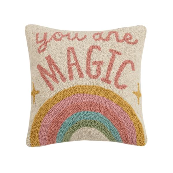 ・Add a touch of whimsy and encouragement to your space with this charming "You Are Magic" pillow. The front is hand-hook...