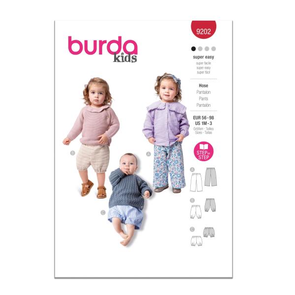 ・Burdaパターンキットには、生地を切り取るためのパターンピース、縫製プロセスをガイドするステップバイステップの書かれたイラストの説明、生地とトリムの選択方法、サイズ情報が含まれています。・これらの服の縫製パターンは、赤ちゃんのサイズ1M...