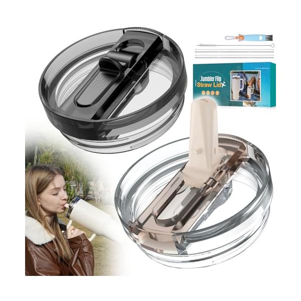 ・Perfect Fit for 40 oz Stanley Tumbler : This upgraded spill proof replaceable tumbler flip straw lid is designed to per...