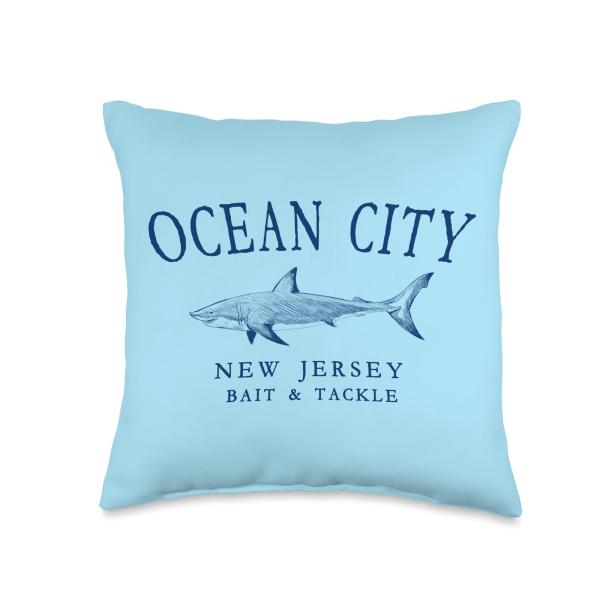 ・Ocean City New Jersey Shark Bait and Tackle arched navy blue letters vintage fishing gift for men or women, kids or tee...