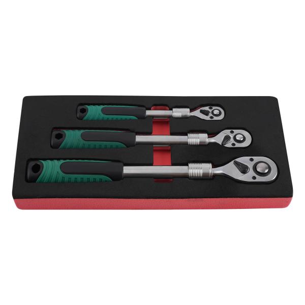 ・3 Piece Extendable Ratchet Set: Our extendable ratchet set include 1/4", 3/8" and 1/2" drive ratchet, handles extend fo...