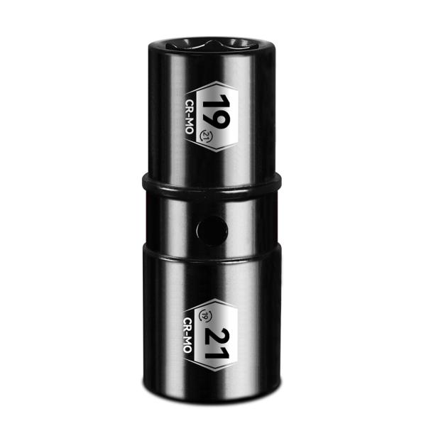 ・【デュアルエンドフリップデザイン】19mm × 21mmのデュアルヘッドソケットは、革新的なリバーシブルフリップデザインが特徴です。 一方の端は19mmのナット/ボルトにフィットし、もう一方の端は21mmのナット/ボルトにフィットします。...