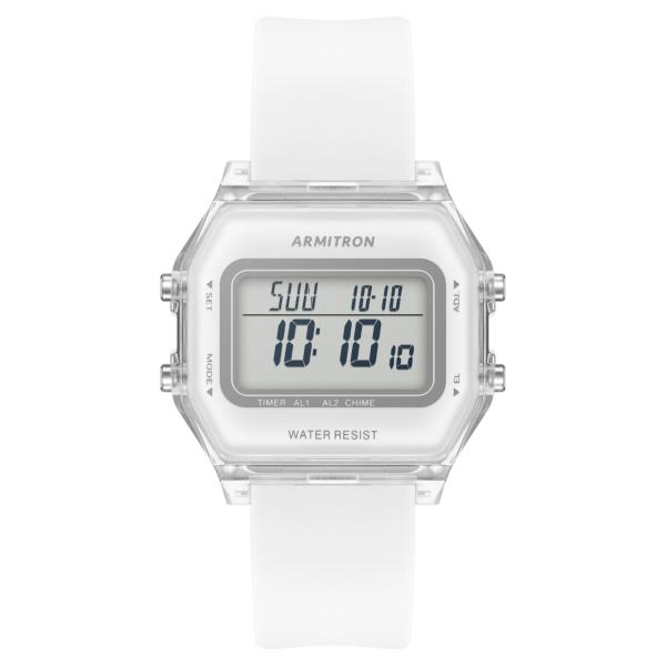 ・Transparent resin case and top ring・LCD display with time, seconds, day and date・Functions include: chronograph, lap ti...