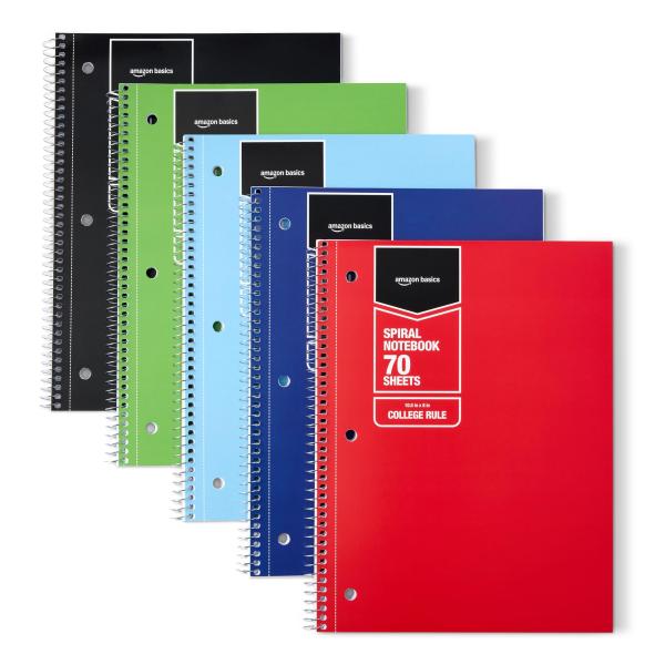 ・5-pack of college ruled spiral notebooks for efficient note-taking and writing; ideal for school, office, and home use・...