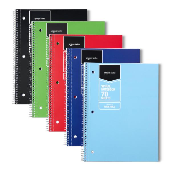 ・VERSATILE USE: 5-pack of wide ruled spiral notebooks for school, home and office use; ideal for note-taking, journaling...