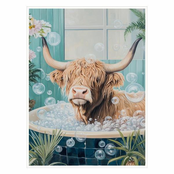 ・Whimsical Highland Cow Design: Add a fun twist to your bathroom decor with this Highland Cow in Bathtub Bathroom Print....