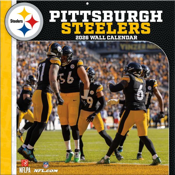 ・- Steelers theme ? monthly poster-sized action shots, athlete bios, team colors and logos for fans. - Wall format ? med...