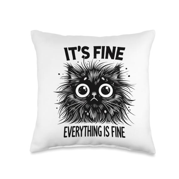 ・Funny black cat meme design featuring a frazzled, chaotic-looking cat with wild fur and panicked eyes. Perfect for cat ...