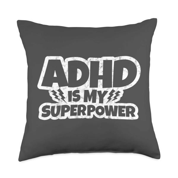 ・ADHD is my Superpower with lightning bolts. Funny, inspirational ADHD quote, perfect for awareness month.・Distressed st...