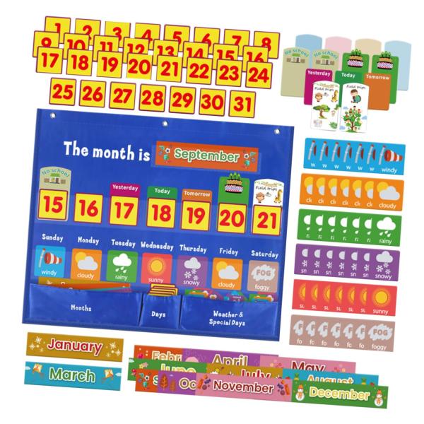 ・Teaching calendar bag--colorful cards help students better learn about the days of the week and months of the year,Week...