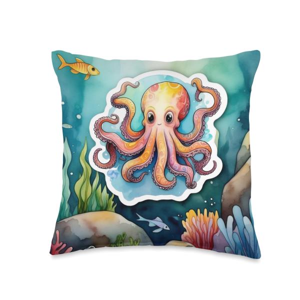 ・Happy octopus watercolor painting style for kids and adults! Get matching versions for a charming family vacation photo...