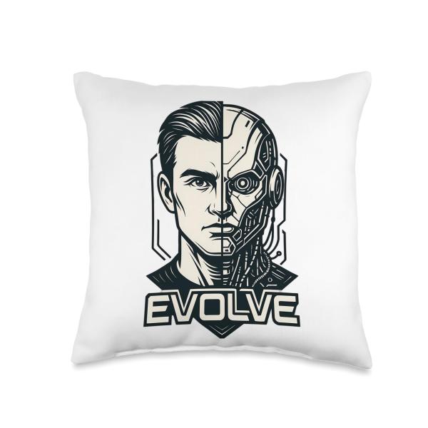 ・Bold evolve cyborg human transformation AI themed design for tech lovers, futurists, AI enthusiasts, sci-fi fans, robot...