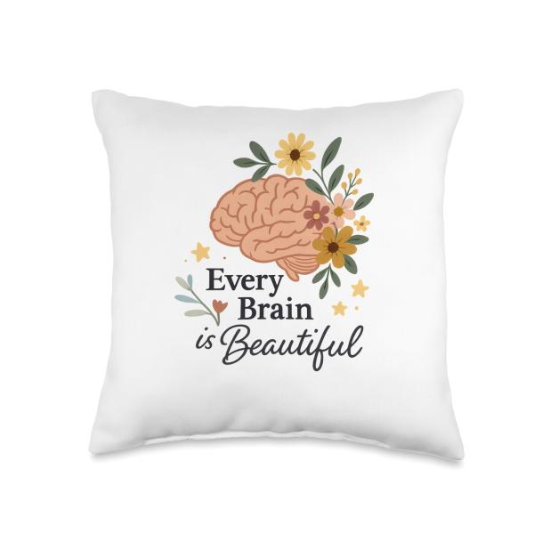 ・This elegant design features flowers, brain and the quote "Every Brain is Beautiful," celebrating neurodiversity, menta...