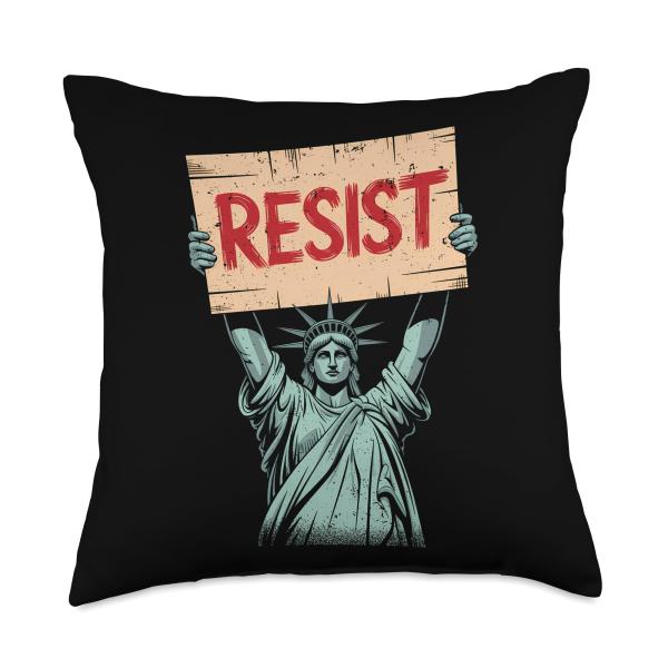 ・Powerful activism design featuring the Statue of Liberty holding a bold "RESIST" protest sign. Ideal for political prot...