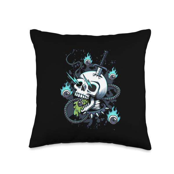 ・Bold and Electrifying Design: Features a skull with lightning eyes, a sword through its head, and eerie glowing eyeball...