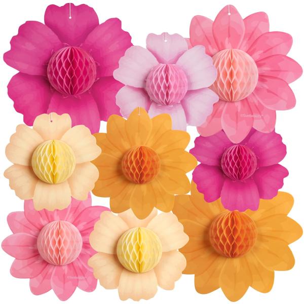 ・Charming Design: This product uses pink and orange colors with honeycomb paper floral centers, creating vibrant dimensi...