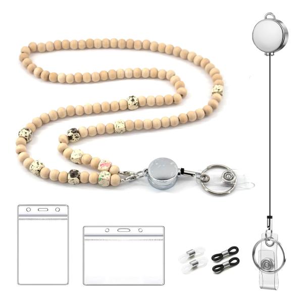 ・BEADED LANYARD - Natural wooden bead lanyards for ID badges. Retractable and utility, stylish and unique. Not only can ...