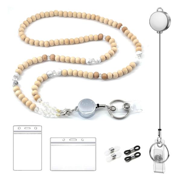 ・BEADED LANYARD - Natural wooden bead lanyards for ID badges. Retractable and utility, stylish and unique. Not only can ...