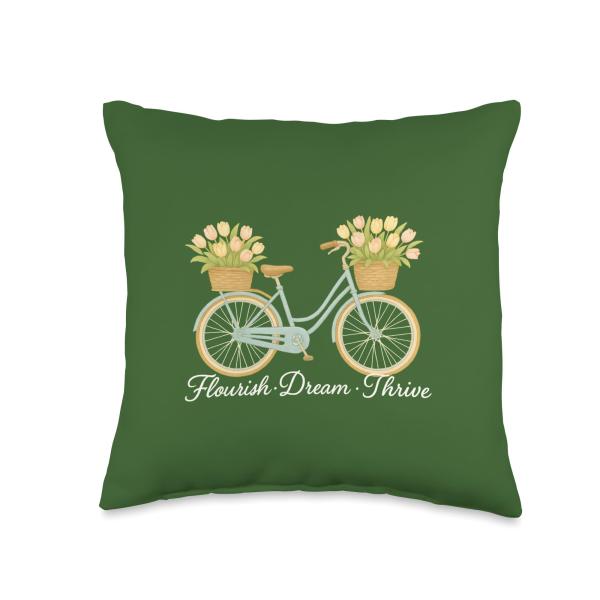 ・Unique cute feminine floral aesthetic vintage baby blue bike with charming pink tulip bouquet baskets. Awesome design f...