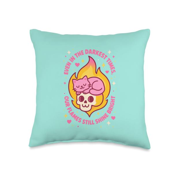 ・For those who glow through the chaos, this cute pastel design with a pink cat and flaming skull is perfect for anyone w...