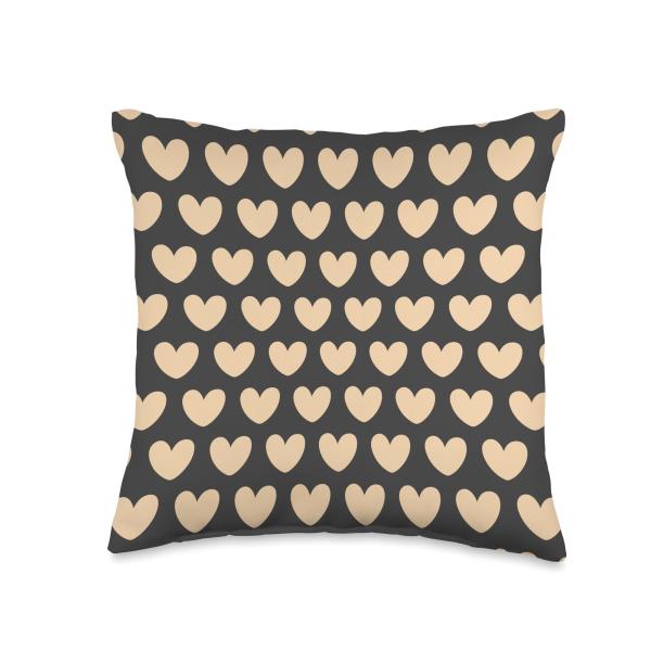 ・Cute and Unique Sand Beige Tan ＆ Black Gray Heart Love Romantic Heart Girly Decorative Pattern Art Design for Women Gir...