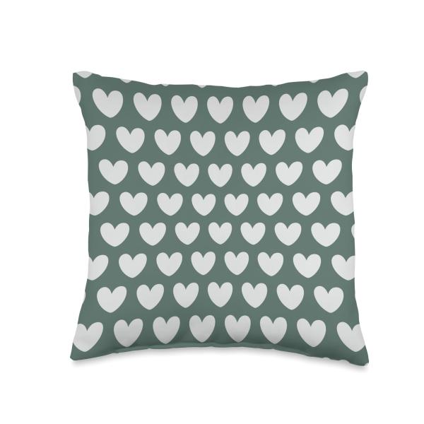 ・Cute Forest and Unique Dark Sage Green ＆ Antique White Heart Love Romantic Heart Girly Decorative Pattern Art Design fo...