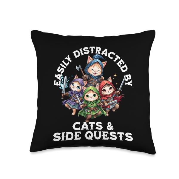 ・Funny design. Easily Distracted by Cats and Side Quests, Get this cute kawaii Fantasy Side Quest Gamer Cats Kitty Cat, ...