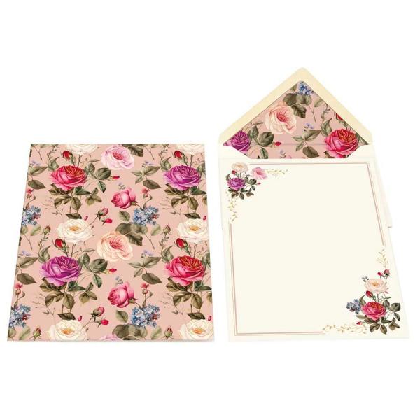 ・ELEGANT DESIGN: Beautiful vintage rose pattern portfolio featuring pink, purple, and white roses with delicate blue flo...