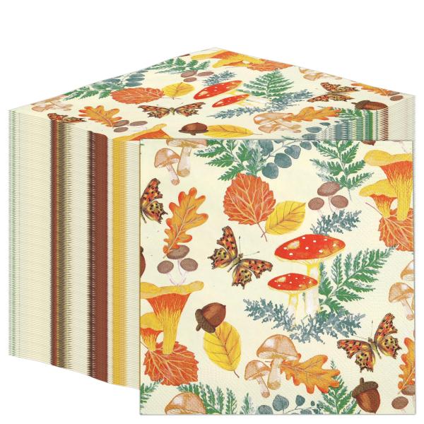 ・Talking Tables 使い捨て秋のペーパーナプキン 100枚 | 米国製 | 2枚重ね リサイクル可能 使い捨て バルクサービス デコパージュ 秋柄 ナプキン 感謝祭 収穫 森 きのこ クリスマス・製品について:このWoodlan...