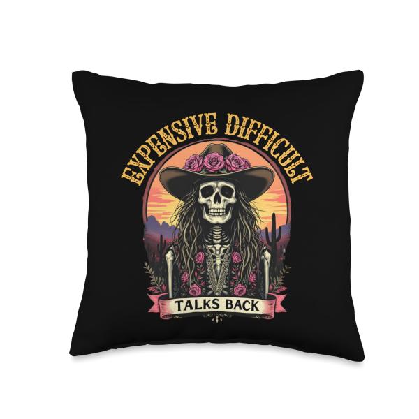 ・Get this awesome retro 1970's boho western hippie skeleton retro "Expensive Difficult Talks Back" rock concert skull de...