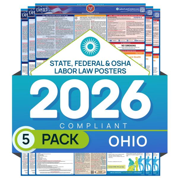 ・2026 Compliance Solution: Stay compliant with the updated Ohio labor law poster 2026 English, featuring OSHA, FMLA, EEO...