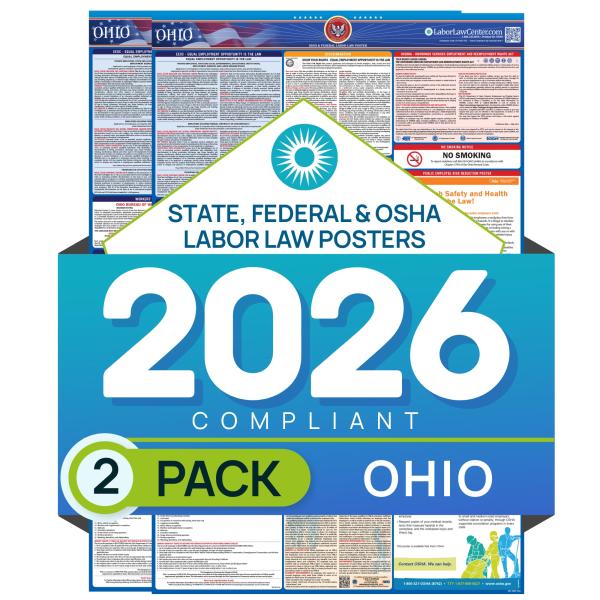 ・2026 Compliance Solution: Stay compliant with the updated Ohio labor law poster 2026 English, featuring OSHA, FMLA, EEO...