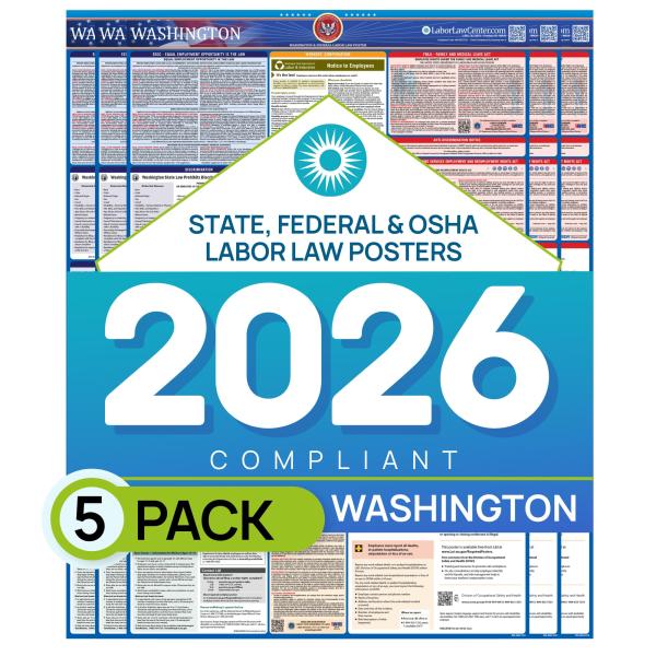 ・2026 Compliance Solution: Stay compliant with the updated Washington labor law poster 2026 English, featuring OSHA, FML...