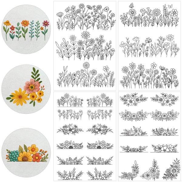 ・Flower Embroidery Patterns: Includes 4 sheets of designs featuring wildflowers, flowers, and floral corner design; grea...