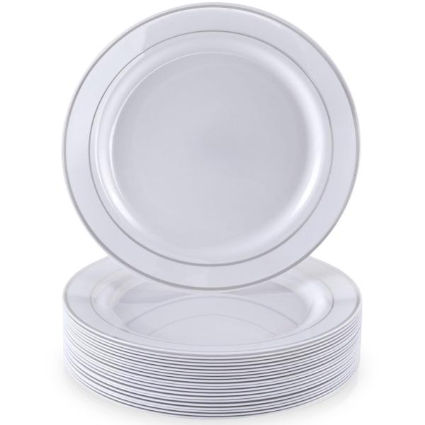 ・ELEGANT DESIGN: These white dessert plates feature a sophisticated silver rim, adding a touch of elegance and refinemen...